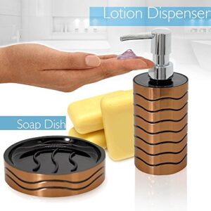 SereneLife 6 Piece Bathroom & Sink Accessory Set - Bronze Finish Modern Vanity Accessories Kit Include Tumbler, Toothbrush & Toilet Brush Holder, Lotion Dispenser, Soap Dish & Trash Bin - SLBATAC05