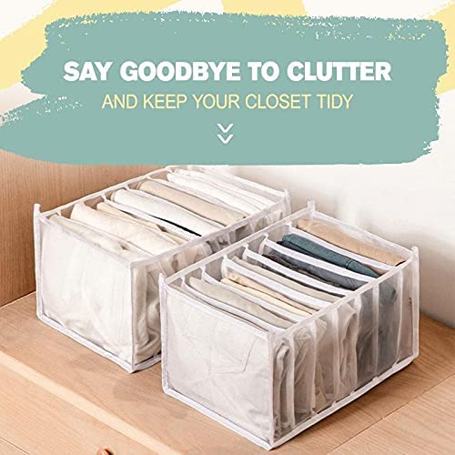 3PCS-7Grids Wardrobe Clothes Organizer and Storage Grids For Jeans Drawers Pants and Leggings (Green,3PCS 7Grids - Jeans)