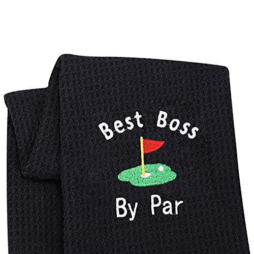 LEVLO Boss Gift Funny Golf Towel Gift for Golfer Best Boss by Par Golf Embroidered Golf Towel Gift Boss's Day (Best Boss- Black)