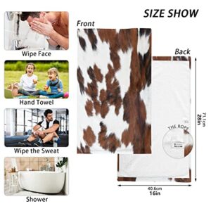 MAOBLYR 2 Pack White Brown Print Cow Towels Pure Cotton Soft Fingertip Towel Absorbent Breathable & Comfort Washcloth for Home Hotel Decor