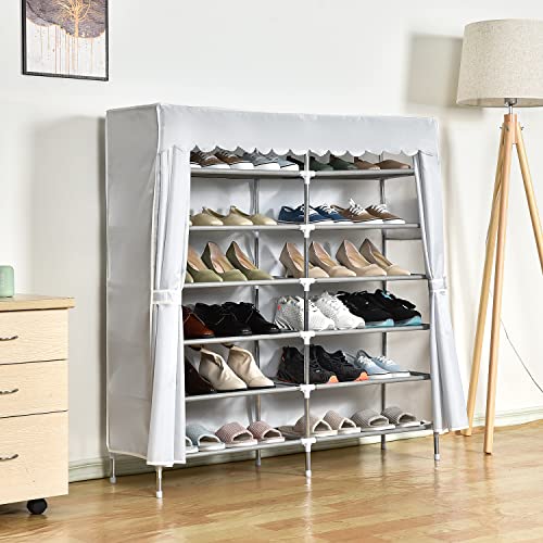 aceyoon 7-Tier Shoe Rack, 30 Pairs of Shoes Double Row Shoe Storage Organizer, Easy Assembly with Nonwoven Fabric Cover Shoe Cabinet for High Heels Boots Mens Shoes 45 x 45 x 11.4 inch (Gray)