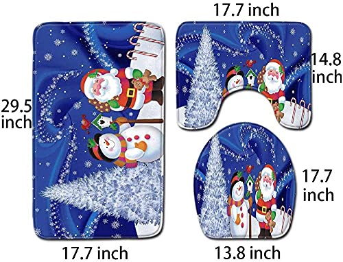 Christmas Bath Mat Set, Christmas Decorations 3-Piece Non-Slip Bathroom Rugs Toilet Mat for Bathroom (Santa and Snowman)