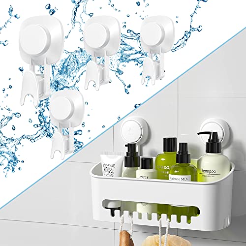 LUXEAR Shower Caddy Suction Cup NO-Drilling Removable Shower Shelf Powerful Heavy Duty Hold up to 22lbs with 4 pack update suction cup hooks shower suction hooks