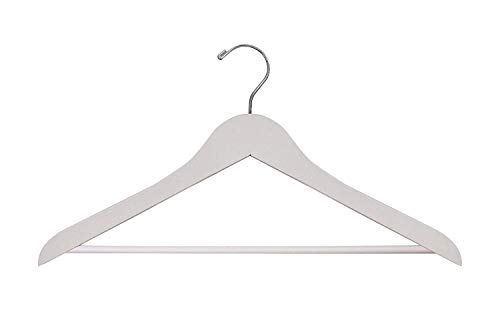 NAHANCO 8017WCH20 17" Wooden Suit Hanger, Low Gloss White Finish and Bright Chrome Hardware (Pack of 20)