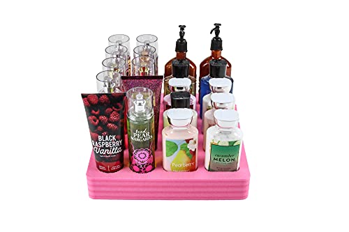 Polar Whale Lotion and Body Spray Stand Organizer Large Tray Pink Durable Foam Washable Waterproof Insert for Home Bathroom Bedroom Office 12.3 x 11.75 x 2 Inches 20 Slots