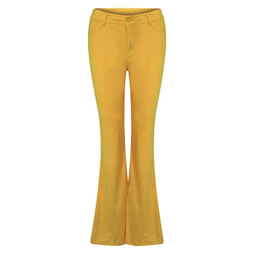 Lazapa Casual Pants for Women, Fall Winter Stretch Slim Tassel Corduroy Flare Jeans Button Zipper High Waist Bell Bottom Yellow