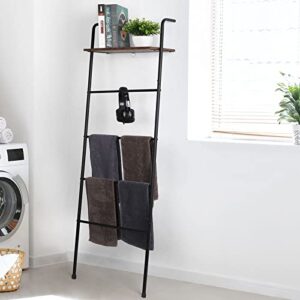 caduke blanket ladder towel ladder for bathroom blanket ladder with shelf ladder blanket holder for living room farmhouse 5-tier wall-leaning ladder shelf metal quilt rack, black and brown