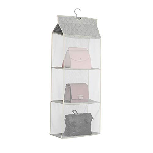 iEventStar 3 Grids Pockets Hanging Bag Handbag Purse Storage Organizer Holder for Wardrobe Closet Hanging Shelves (Beige, 3 Grids)