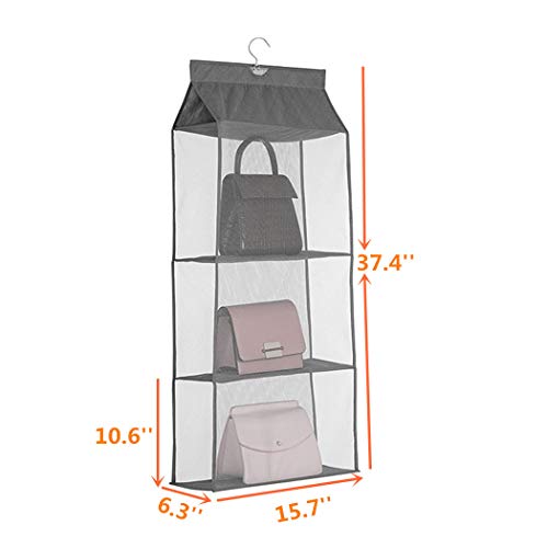 iEventStar 3 Grids Pockets Hanging Bag Handbag Purse Storage Organizer Holder for Wardrobe Closet Hanging Shelves (Beige, 3 Grids)