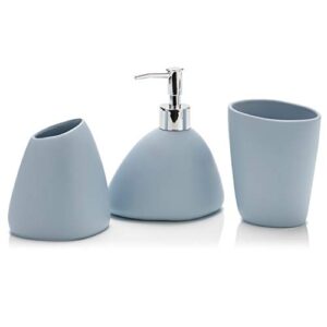 Zuvo Ceramic Counter Top Bathroom Accessory Set Includes Soap Dispenser,Toothbrush Holder,Tumbler,Soap Dish (Pebble Blue)