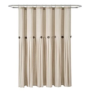 Lush Decor Linen Button Farmhouse Shower Curtain Pleated Two Tone Design for Bathroom, 72" x 72", Dark Linen