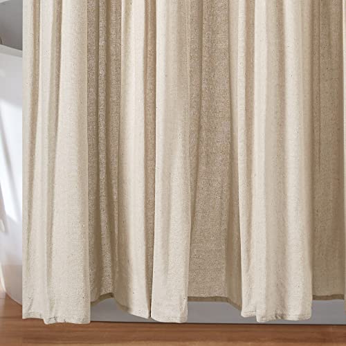 Lush Decor Linen Button Farmhouse Shower Curtain Pleated Two Tone Design for Bathroom, 72" x 72", Dark Linen