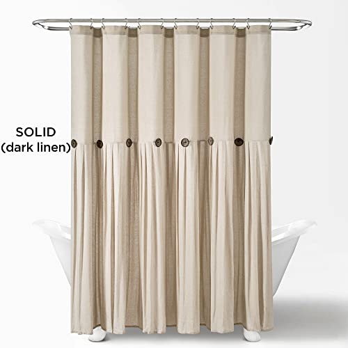 Lush Decor Linen Button Farmhouse Shower Curtain Pleated Two Tone Design for Bathroom, 72" x 72", Dark Linen