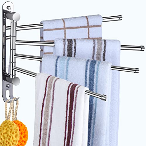 Swivel Towel Rack for Bathroom OHIYO 14inch 4 Arm Swing Out Towel Rack Wall Mounted SUS304 Stainless Steel Space Saving Swing Arm Towel Rack Towel Holder for Bathroom