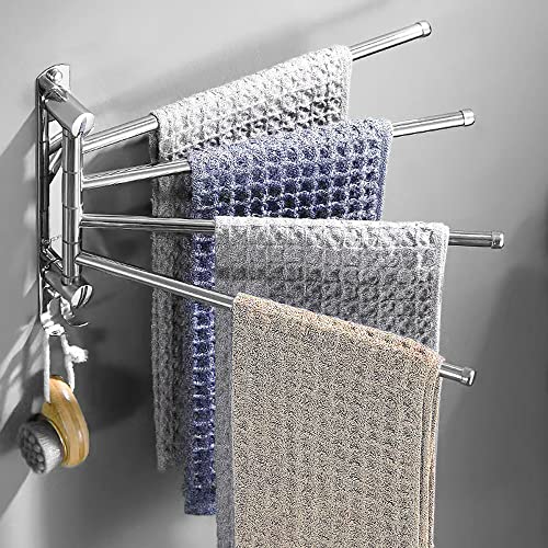 Swivel Towel Rack for Bathroom OHIYO 14inch 4 Arm Swing Out Towel Rack Wall Mounted SUS304 Stainless Steel Space Saving Swing Arm Towel Rack Towel Holder for Bathroom