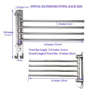 Swivel Towel Rack for Bathroom OHIYO 14inch 4 Arm Swing Out Towel Rack Wall Mounted SUS304 Stainless Steel Space Saving Swing Arm Towel Rack Towel Holder for Bathroom