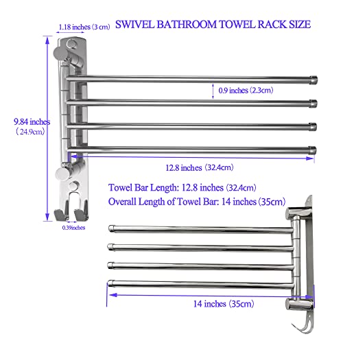 Swivel Towel Rack for Bathroom OHIYO 14inch 4 Arm Swing Out Towel Rack Wall Mounted SUS304 Stainless Steel Space Saving Swing Arm Towel Rack Towel Holder for Bathroom