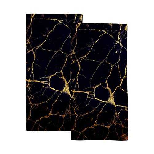 XOLLAR 2PCS Hand Bath Towels for Bathroom Black Marble Gold Vein Absorbent Soft Fingertip Towel Body Hair Drying Cloth for Kitchen Gym Spa 30” x 15” Quick Dry