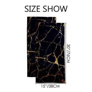 XOLLAR 2PCS Hand Bath Towels for Bathroom Black Marble Gold Vein Absorbent Soft Fingertip Towel Body Hair Drying Cloth for Kitchen Gym Spa 30” x 15” Quick Dry