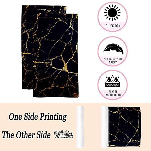 XOLLAR 2PCS Hand Bath Towels for Bathroom Black Marble Gold Vein Absorbent Soft Fingertip Towel Body Hair Drying Cloth for Kitchen Gym Spa 30” x 15” Quick Dry