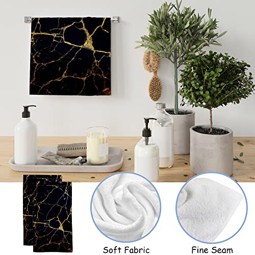 XOLLAR 2PCS Hand Bath Towels for Bathroom Black Marble Gold Vein Absorbent Soft Fingertip Towel Body Hair Drying Cloth for Kitchen Gym Spa 30” x 15” Quick Dry