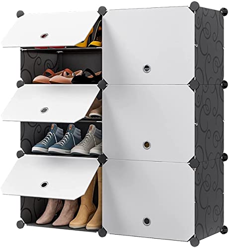 Aeitc Shoe Rack Organizer Shoe Organizer Shoe Storage Cabinet Narrow Standing Stackable Space Saver Shoe Rack (24 pairs, White Door)