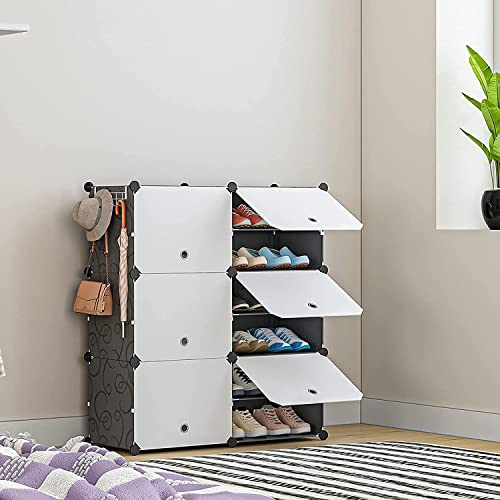 Aeitc Shoe Rack Organizer Shoe Organizer Shoe Storage Cabinet Narrow Standing Stackable Space Saver Shoe Rack (24 pairs, White Door)