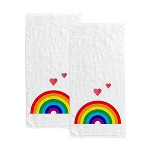 la random 2 pcs rainbow hearts hand bath towels, absorbent soft face fingertip towel for bathroom kitchen dish washcloths 30 inch x 15 inch