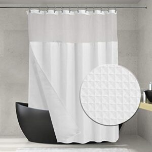 alyvia spring waffle weave shower curtain with snap-in fabric liner & hooks set: hotel style & top sheer window, double layers & machine washable for easy clean, 71x72, white