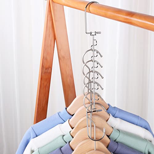 Pack of 2 Pants Hangers, 5 Layers Space Saving Jeans Hangers Detachable Clothes Trousers Hangers for Slacks Scarf Jeans + 2 Space Saving Magic Hangers - Closet Wardrobe Clothes Organizers