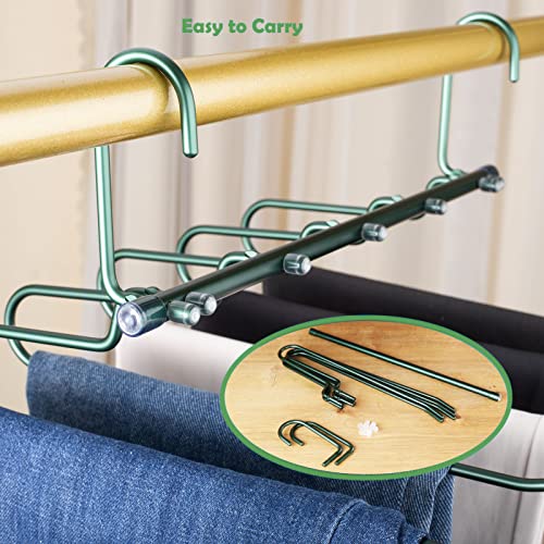 Pack of 2 Pants Hangers, 5 Layers Space Saving Jeans Hangers Detachable Clothes Trousers Hangers for Slacks Scarf Jeans + 2 Space Saving Magic Hangers - Closet Wardrobe Clothes Organizers