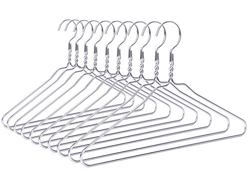 Quality Hangers Silver Aluminum Metal Coat Hangers Heavy Duty Suit Hangers 10 Pack (Adult Size Coat Hanger)