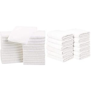 amazon basics fast drying, extra absorbent, terry cotton washcloths, white - pack of 24 & cotton hand towels, white - pack of 12