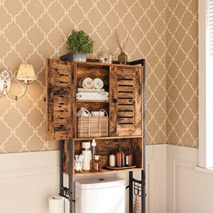 HOOBRO Over The Toilet Storage Cabinet, Mass-Storage Over Toilet Bathroom Organizer with Louver Door, X-Shaped Metal Frame, Space-Saving Toilet Rack, Easy Assembly, Rustic Brown BF431TS01