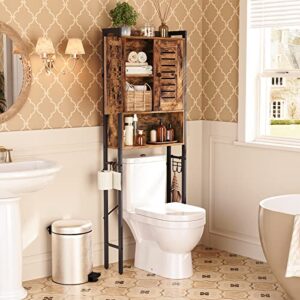 HOOBRO Over The Toilet Storage Cabinet, Mass-Storage Over Toilet Bathroom Organizer with Louver Door, X-Shaped Metal Frame, Space-Saving Toilet Rack, Easy Assembly, Rustic Brown BF431TS01