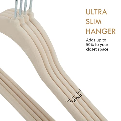 ATZJOY Nonslip Velvet Hangers -Suit Hangers Ultrathin Space-Saving 360° Swivel Hook Strong and Durable Clothes Hangers Hold Up-to 10 lb, for Coats, Jackets, Pants, & Dress Clothes (50 Pack, Ivory)