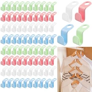 100 pcs clothes hanger hook connector, 4 colors clothes hangers plastic hooks, hangers space saving organizer for heavy clothes closet