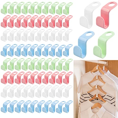 100 Pcs Clothes Hanger Hook Connector, 4 Colors Clothes Hangers Plastic Hooks, Hangers Space Saving Organizer for Heavy Clothes Closet