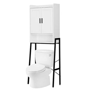 Over The Toilet Storage Cabinet, Bathroom Organizer Shelf, Toilet Storage Rack with 2 Curtained Doors for Bathroom Washroom…