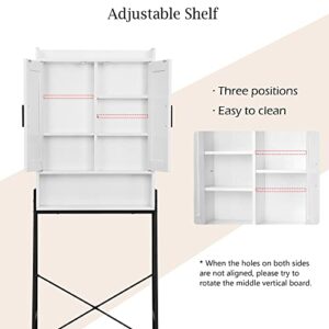 Over The Toilet Storage Cabinet, Bathroom Organizer Shelf, Toilet Storage Rack with 2 Curtained Doors for Bathroom Washroom…