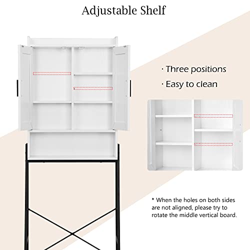 Over The Toilet Storage Cabinet, Bathroom Organizer Shelf, Toilet Storage Rack with 2 Curtained Doors for Bathroom Washroom…