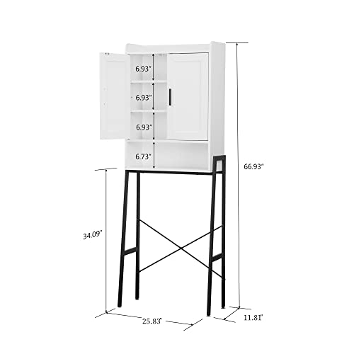 Over The Toilet Storage Cabinet, Bathroom Organizer Shelf, Toilet Storage Rack with 2 Curtained Doors for Bathroom Washroom…