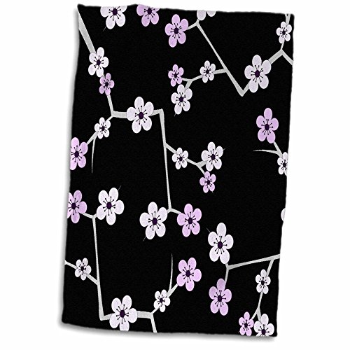 3D Rose Delicate Cherry Blossoms Print-Purple on Black TWL_58690_1 Towel, 15" x 22"