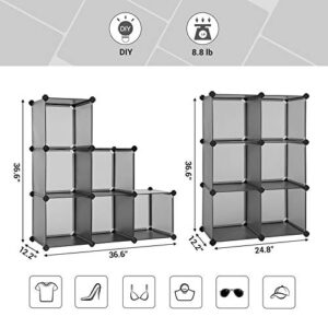 SONGMICS Cube Storage Organizer and Fabric Storage Bins Bundle, Closet Organization and Storage, Foldable Cube Baskets and Shelving, Gray ULPC06G and UROB26LG