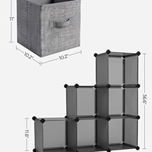 SONGMICS Cube Storage Organizer and Fabric Storage Bins Bundle, Closet Organization and Storage, Foldable Cube Baskets and Shelving, Gray ULPC06G and UROB26LG