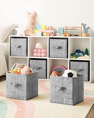 SONGMICS Cube Storage Organizer and Fabric Storage Bins Bundle, Closet Organization and Storage, Foldable Cube Baskets and Shelving, Gray ULPC06G and UROB26LG