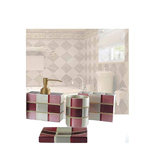 BH Home & Linen 4-Piece Decorative Bathroom Accessory Set Made of Ceramic (Madison Burgundy)