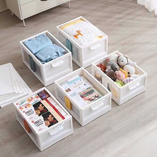 4EVRYAUN 58L Washable Foldable Clear Storage Bins Large Organizer Containers with Lids & Wheels, for Bedding, Toys, Food, White+Yellow