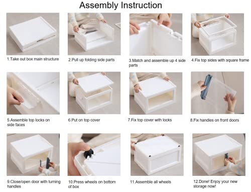 4EVRYAUN 58L Washable Foldable Clear Storage Bins Large Organizer Containers with Lids & Wheels, for Bedding, Toys, Food, White+Yellow