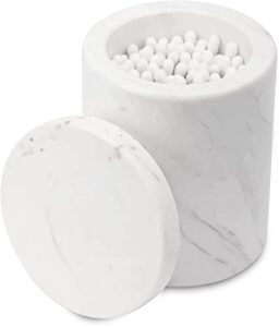 worhe marble canister natural marble cotton swabs container with lid bathroom vanity organizer canister for makeup sponge bath salts storage christmas birthday anniversary color white (dl011)